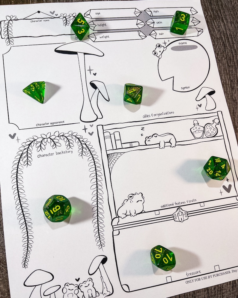Frog and Mushroom Character Sheets (lineart) - D&D 5e - Etsy