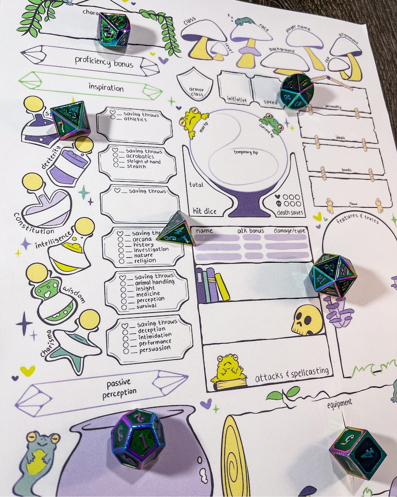 Frog and Mushroom Character Sheets color D&D 5e | Etsy