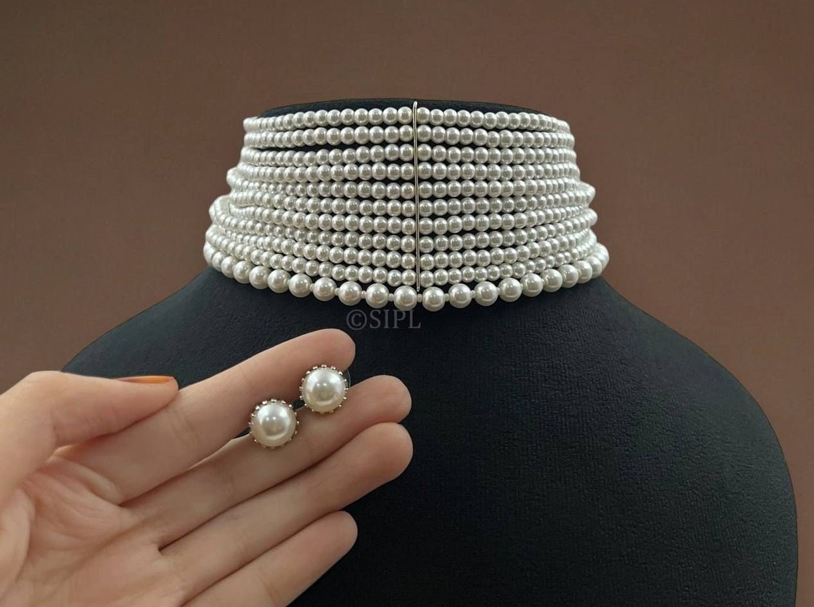 Real Shell Pearl Choker Set,statement Necklace - Etsy