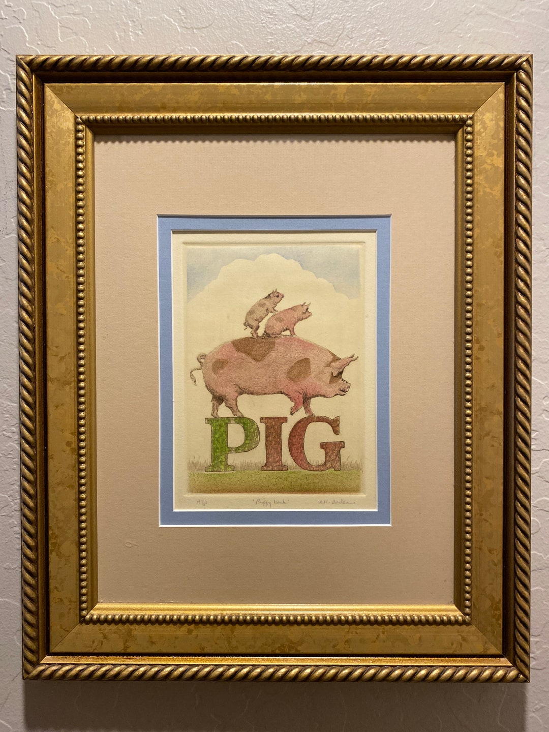 Rachel Badeau Pig Etching: Signed Artist Proof, Matted & Framed Nursery ...