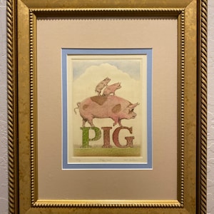 Rachel Badeau Pig Etching: Signed Artist Proof, Matted & Framed Nursery ...