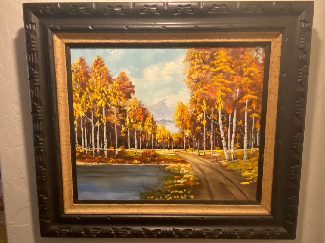 Original Oil Painting Signed Sullivan Golden Aspen Trees in Colorado ...