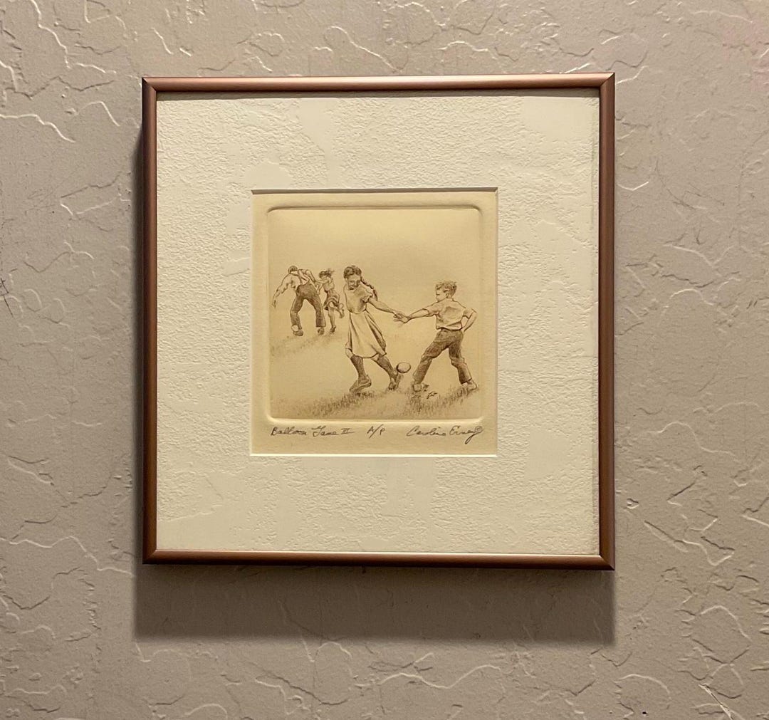 Vintage Miniature Etching "balloon Game Iii" by Caroline Erney ...