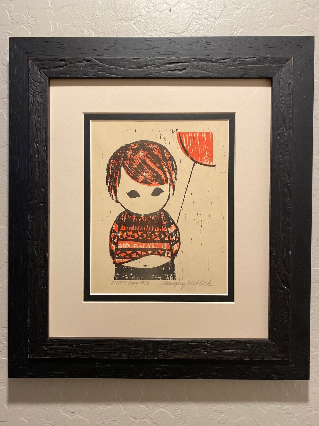 Margery Niblock little Boy Red Etching Woodblock Print Signed Matted ...