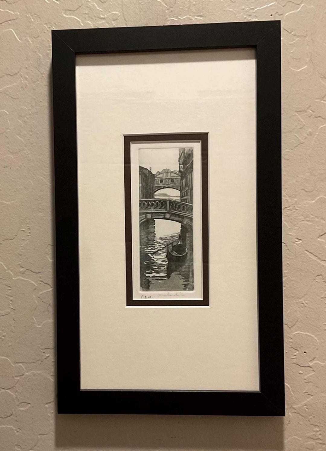 Original Etching of Venice Bridge of Sighs Gondola Along Venetian ...