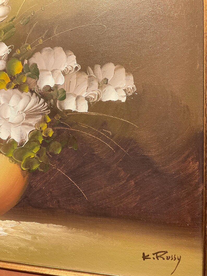 Vintage Original Painting of Flowers in Round Vase Signed by Artist K ...