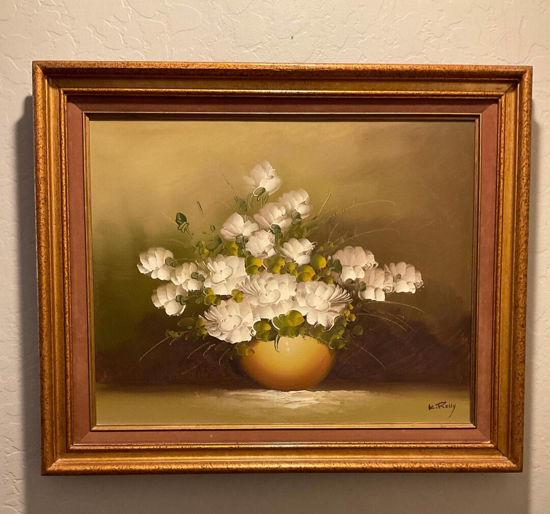Vintage Original Painting of Flowers in Round Vase Signed by Artist K ...