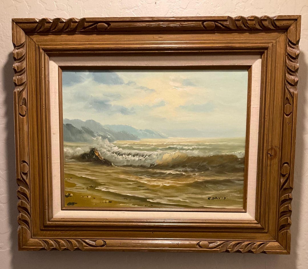 Original Oil Painting of Beach Scene by Artist C. David Signed Seascape ...