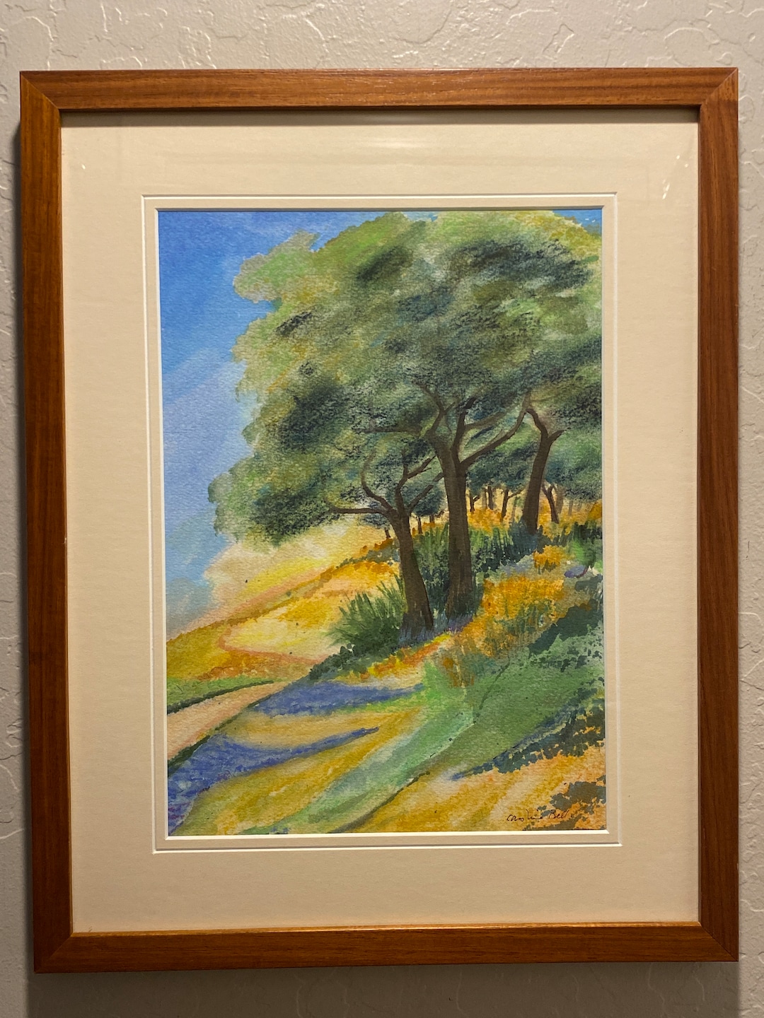 Caroline Bell Original Watercolor Painting of Trees on Hillside Signed ...