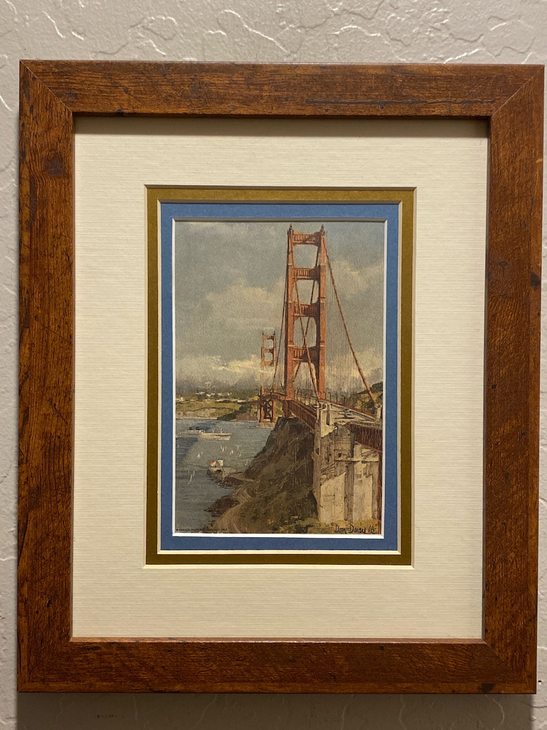 Don Davey Golden Gate Bridge Print of San Francisco 1968 Triple Matted ...