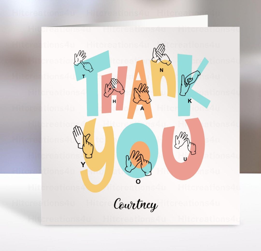 BSL Thank You Card: British Sign Language, Deaf Art, Teacher, Friend ...