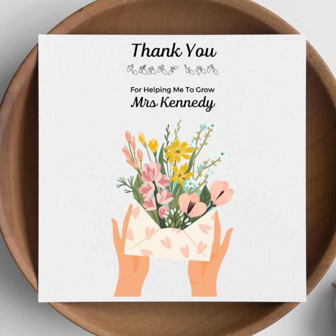 BSL Card, Thank You Teacher Card, Nursery Thank You Card, British Sign ...