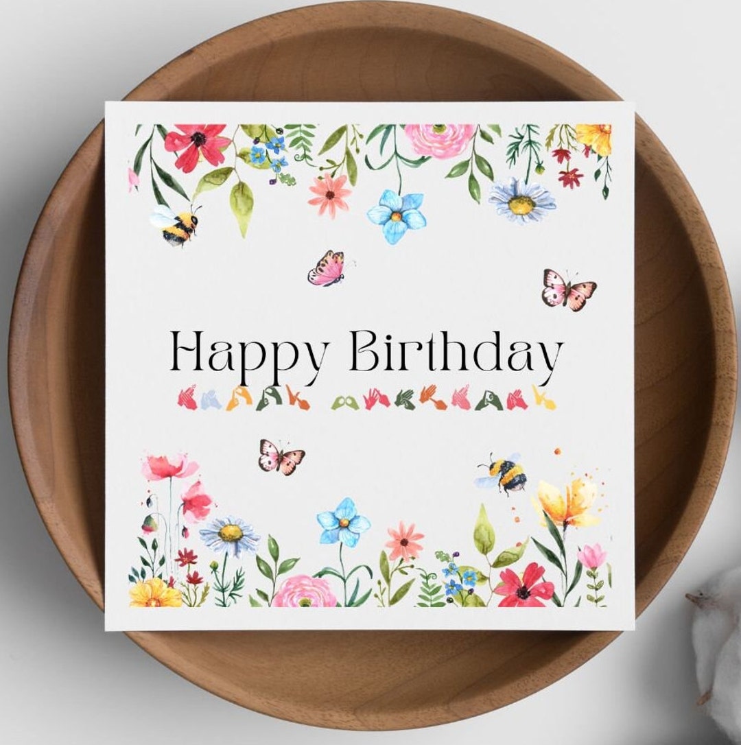 BSL Birthday Card, Wildflower Card, Friendship Card, Fingerspelling ...