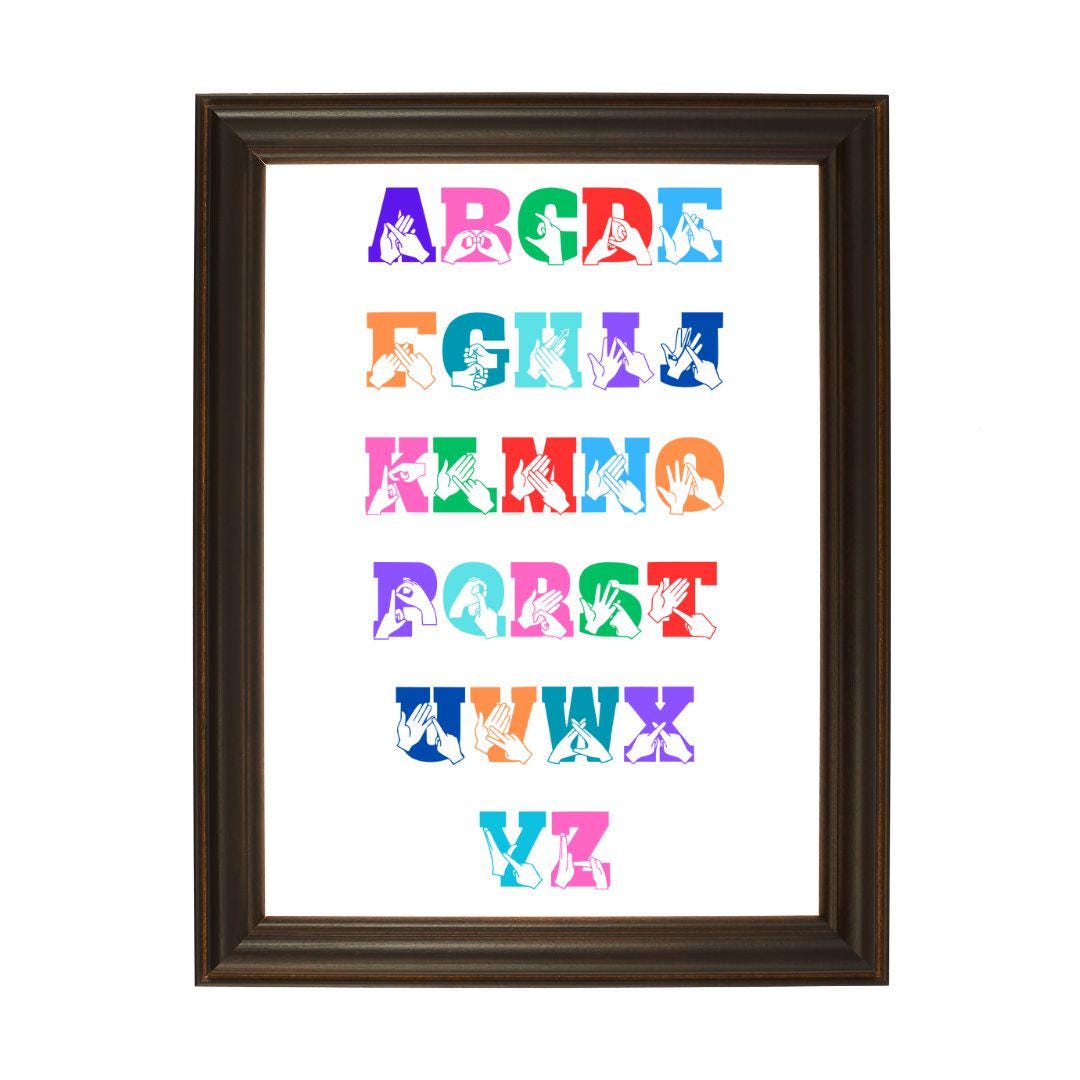BSL, British Sign Language, Fingerspelling Alphabet Print , Nursery ...