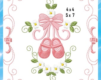 Ballerina Shoes Frame Embroidery Design: Girl Ballet Pattern (instant ...