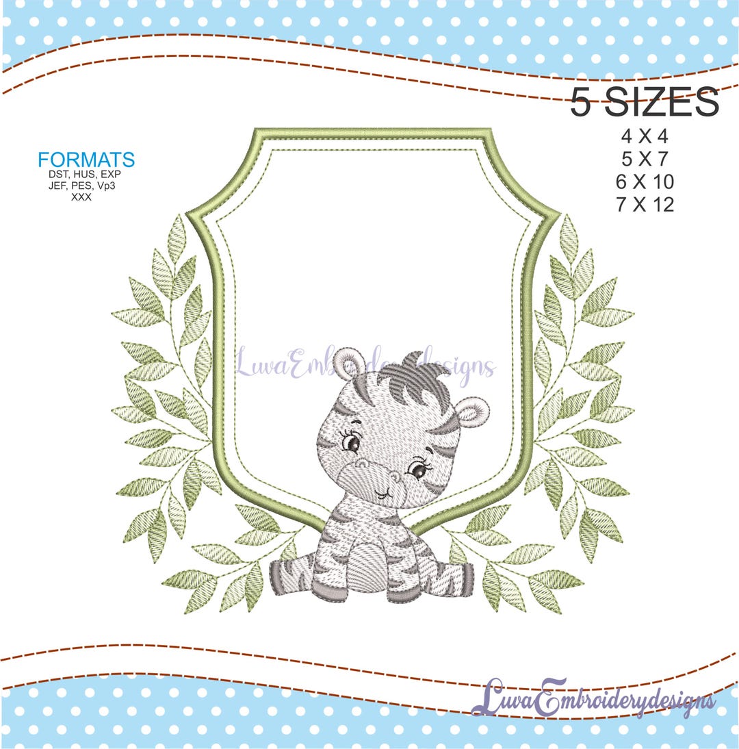 CUTE ZEBRA FRAME, Rippled Embroidery Design, Safari Embroidery Machine ...