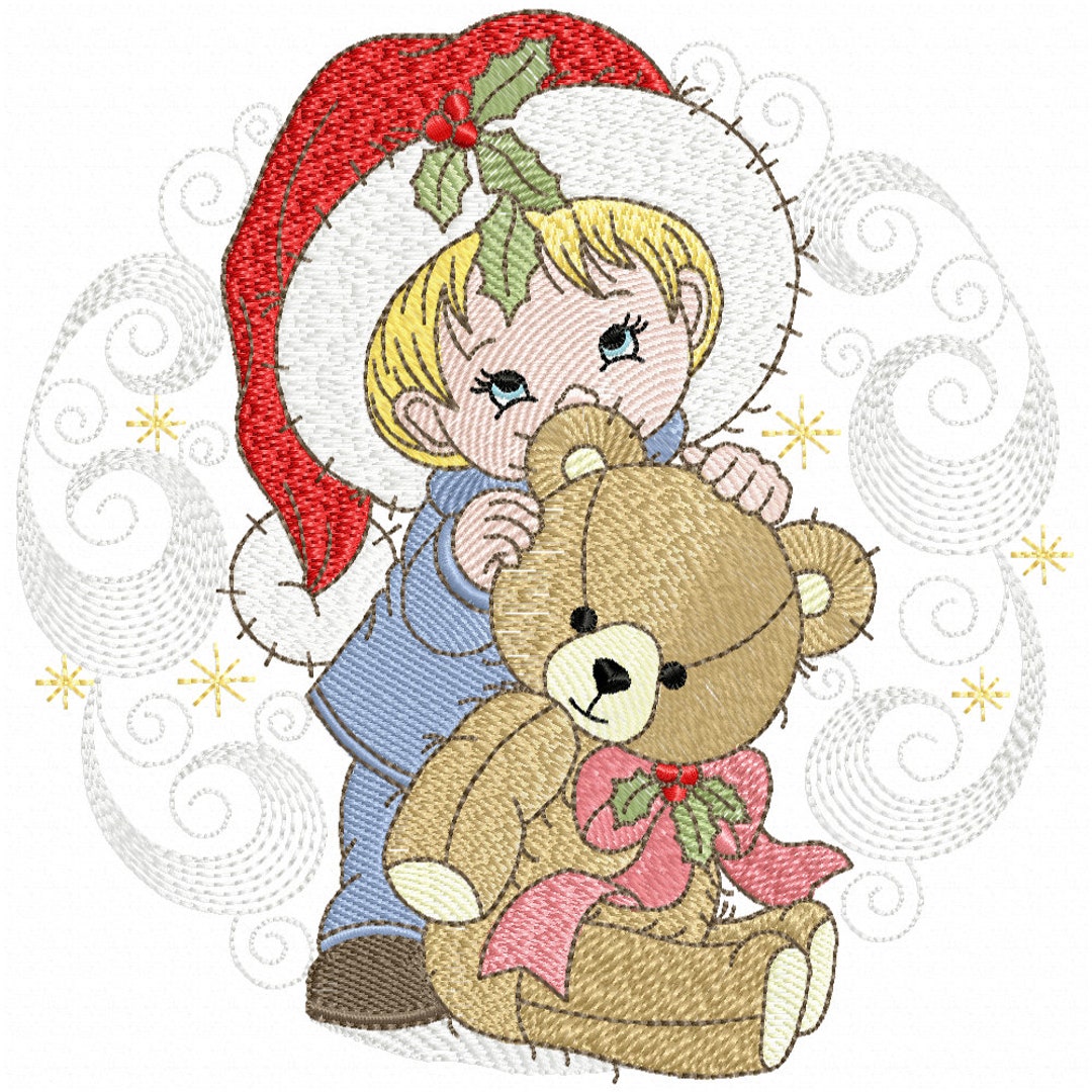 Cute Boy Embroidery Design, Kids Christmas Embroidery Designs, Boy With ...