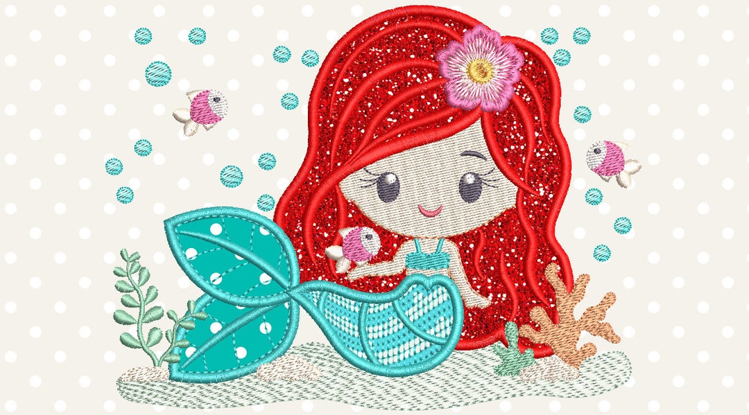 Cute Mermaid Embroidery Designs. Mermaid Girl Embroidery Designs ...