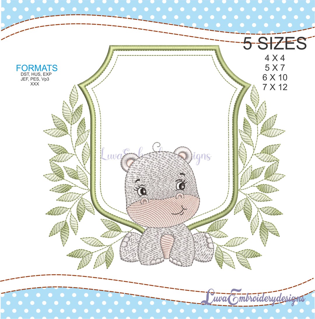 CUTE HIPPO FRAME, Rippled Embroidery Design, Safari-baby Embroidery ...