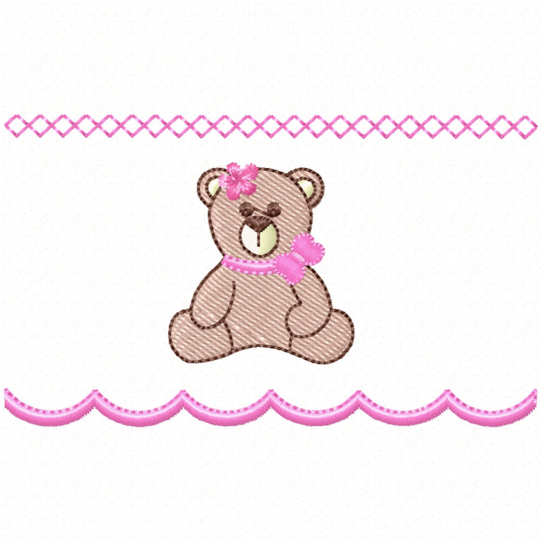 Cute Baby Bear Girl Border 4 X 4 , Bear Border Embroidery Design, Baby ...