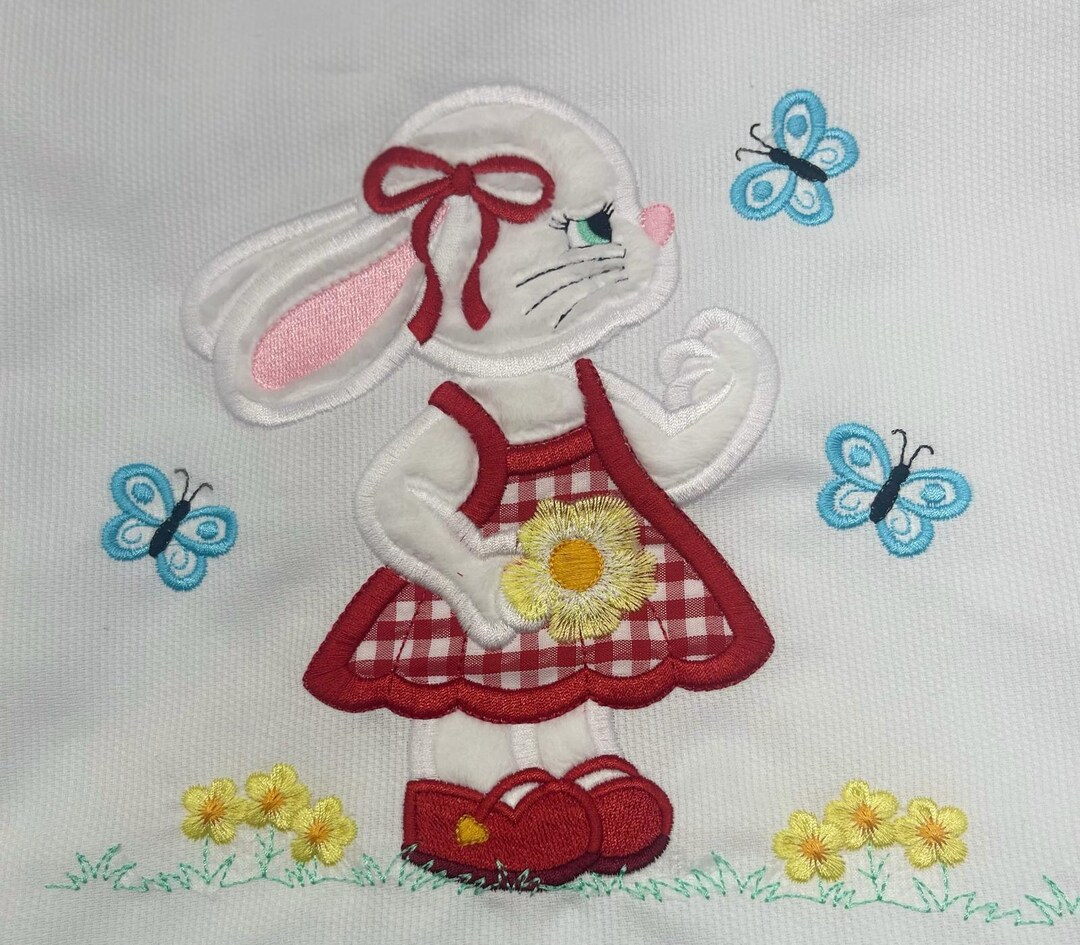 CUTE BUNNY EMBROIDERY Applique Design / Easter Girl Design Cute Bunny ...