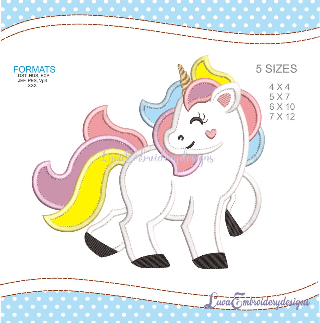 Unicorn Applique Embroidery Design: Girl Embroidery File (instant ...
