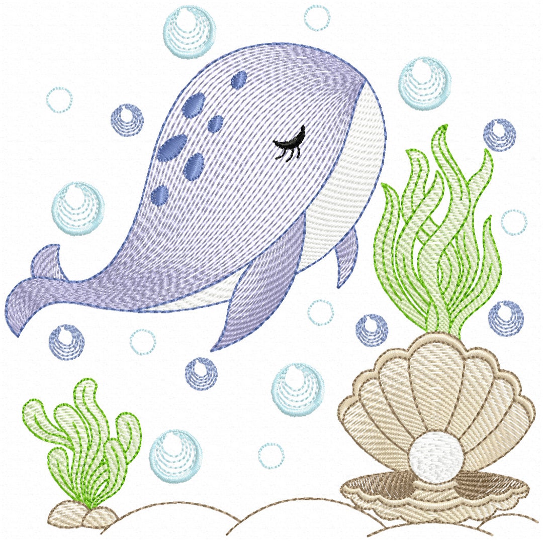 Cute Whale, Shell With Pearl Embroidery Designs, Sealife Embroidery ...