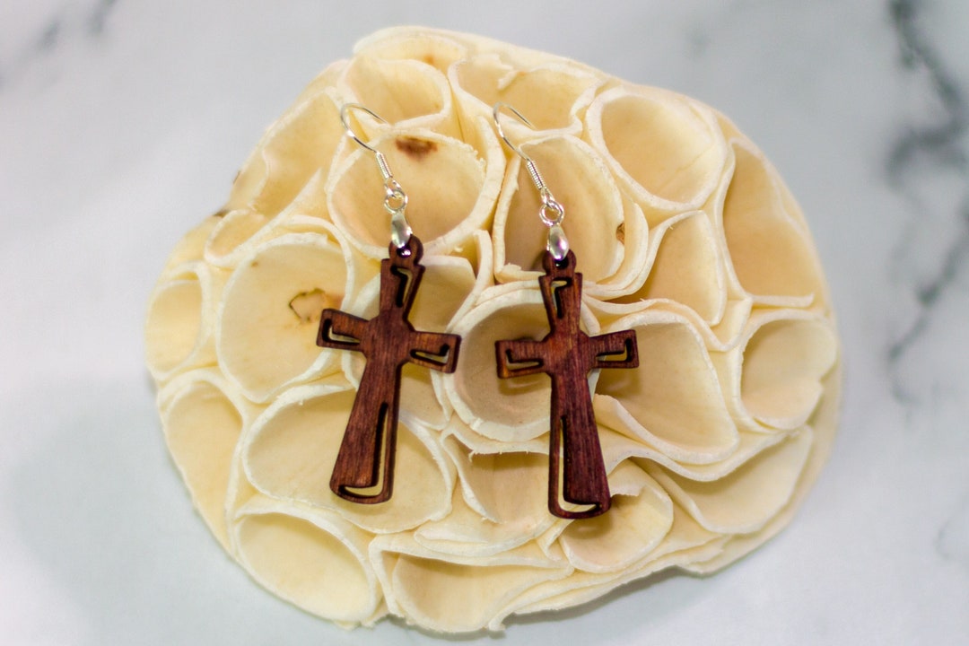 Handmade Wooden Cross Earrings, Christian Jewelry, Religious Gift for ...