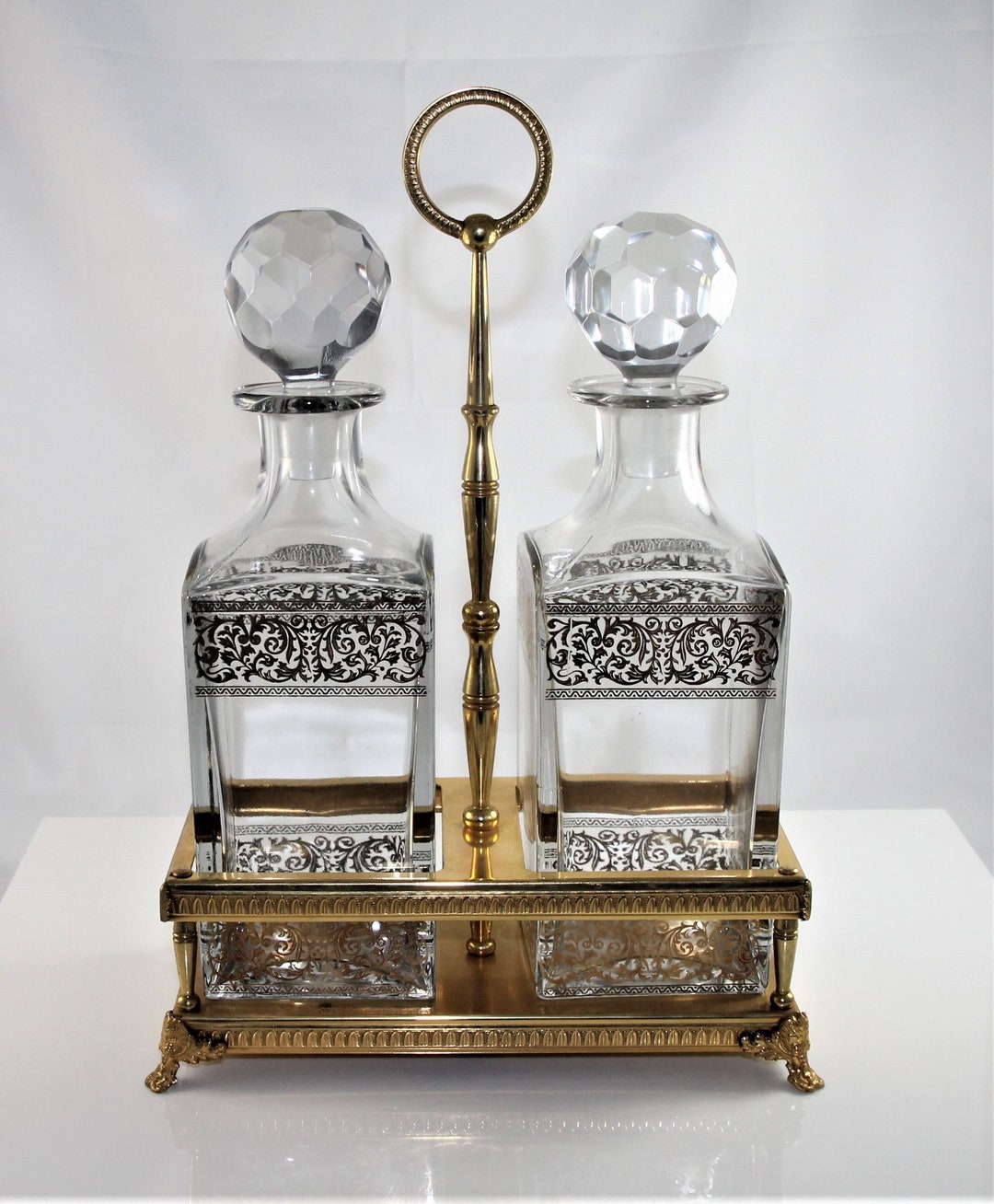 Antique Two Whisky Decanters Stand Set - Etsy UK