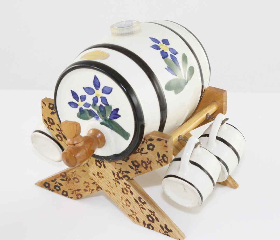 Vintage Ceramic Barrel + Cups - Etsy