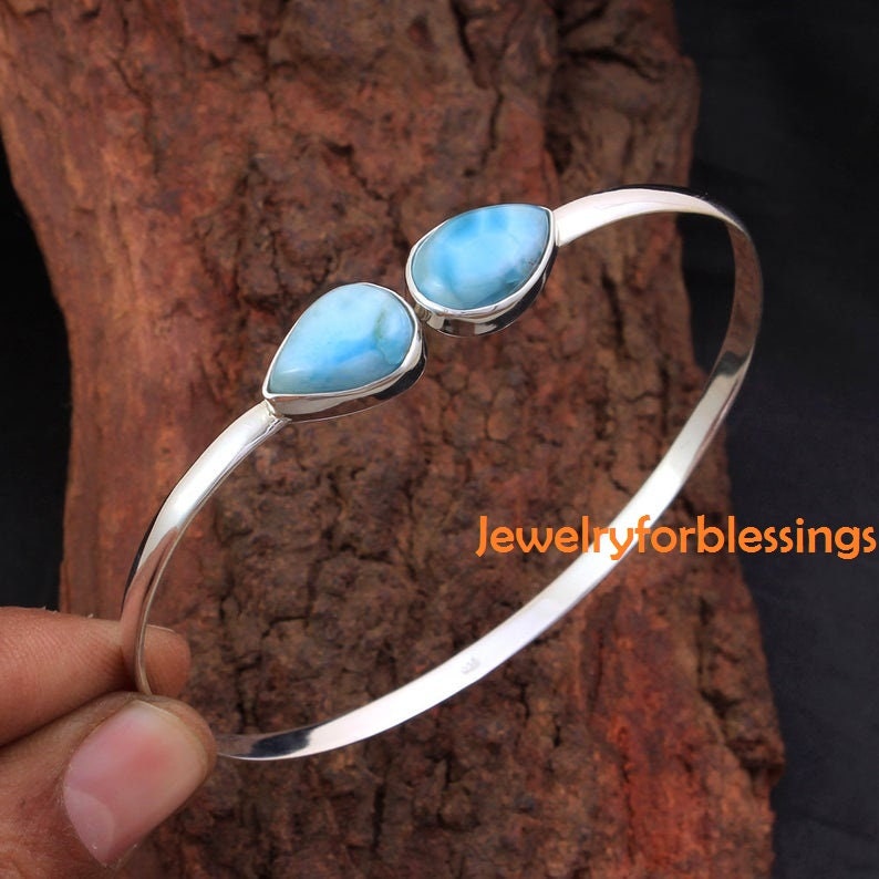 Adjustable Larimar Bangle Handmade Bangle Larimar Bracelet - Etsy