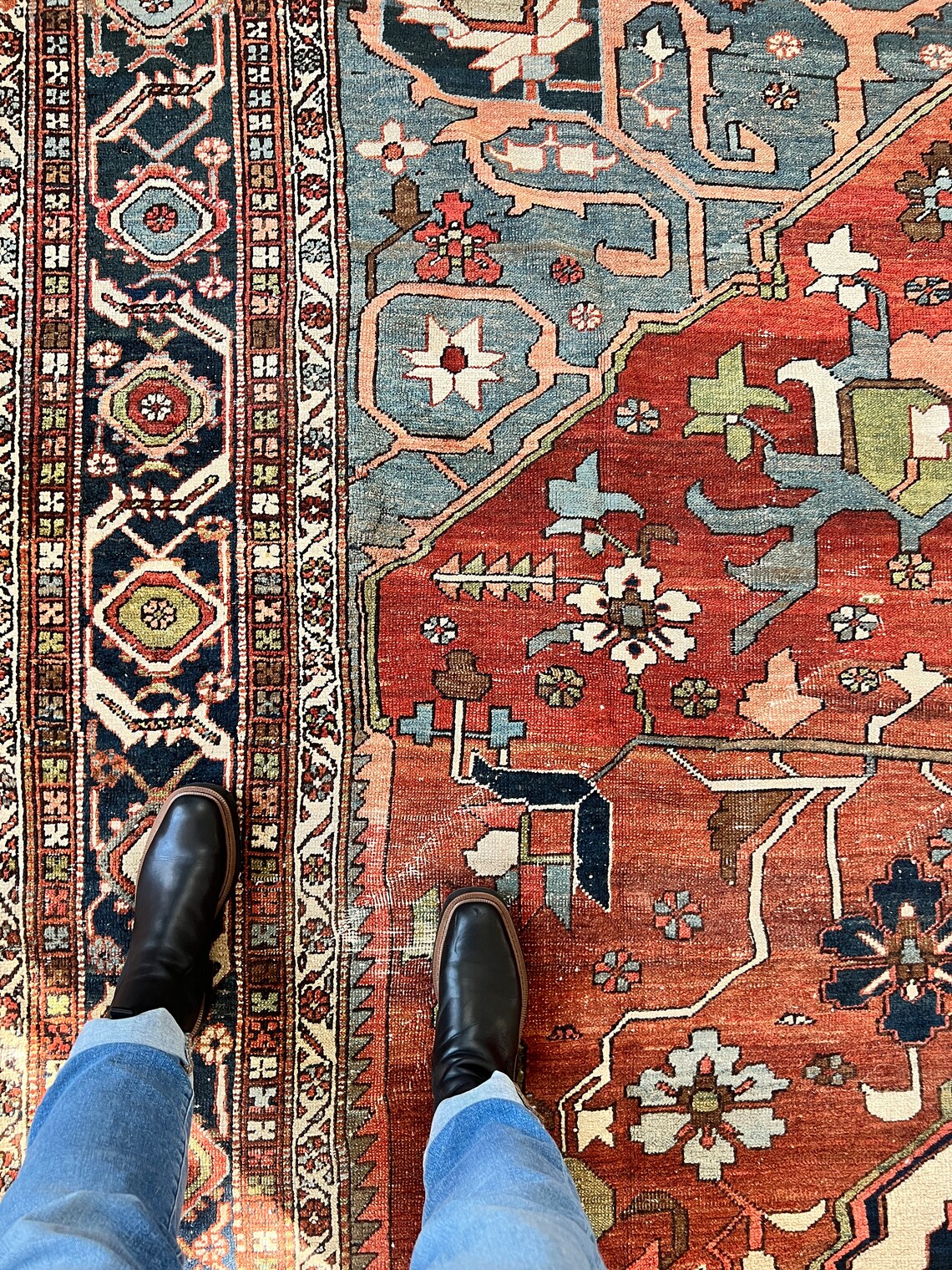 Vintage Persian Serapi Heriz Rug 97 X 128 Handmade Wool Rug Free ...