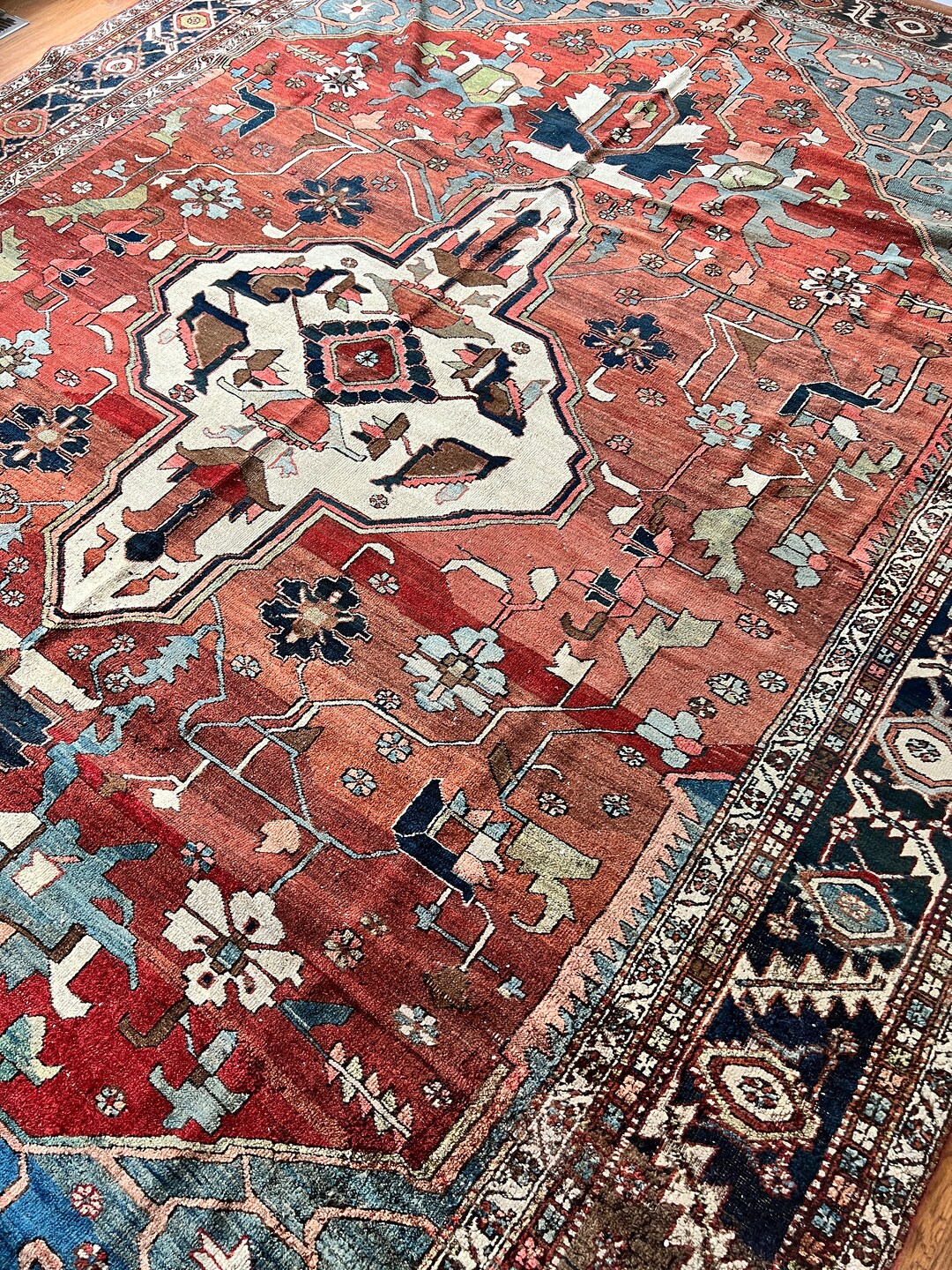 Vintage Persian Serapi Heriz Rug 97 X 128 Handmade Wool Rug Free ...