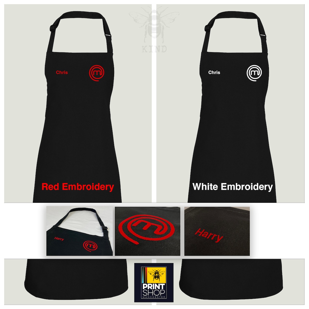 Personalised Black Embroidered Masterchef Apron Customised Name With ...
