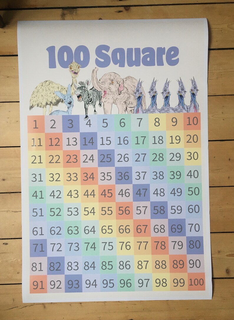 100 Number Square Poster - Etsy