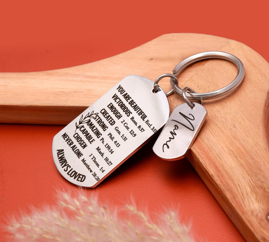 Cylindrical Custom Bible Verse Stainless Steel Keychain - Personalized ...