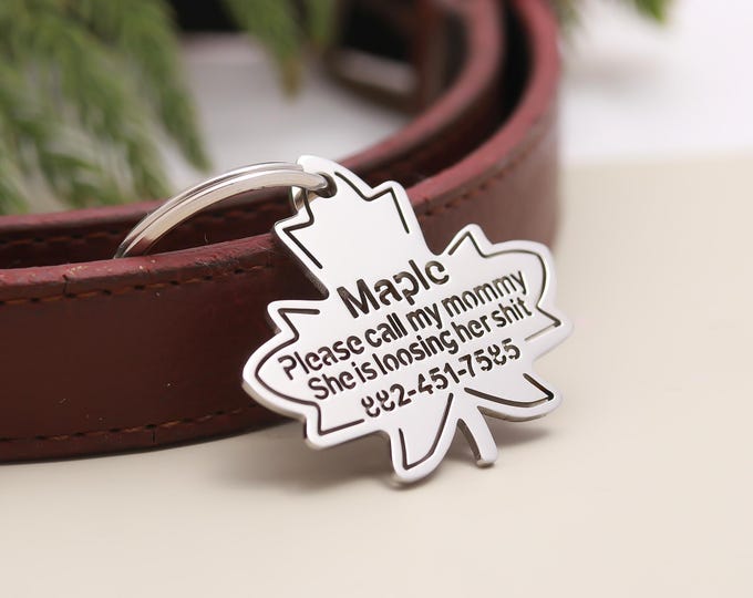 Maple Leaf, Custom, Fall Dog Tag, Mountains, Moon, Personalized, Dog ...