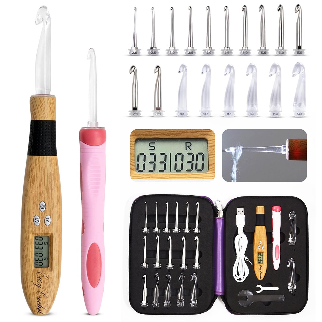 Crochet Counting Hook and Handle Set - 18 Light up Metal & Plastic ...