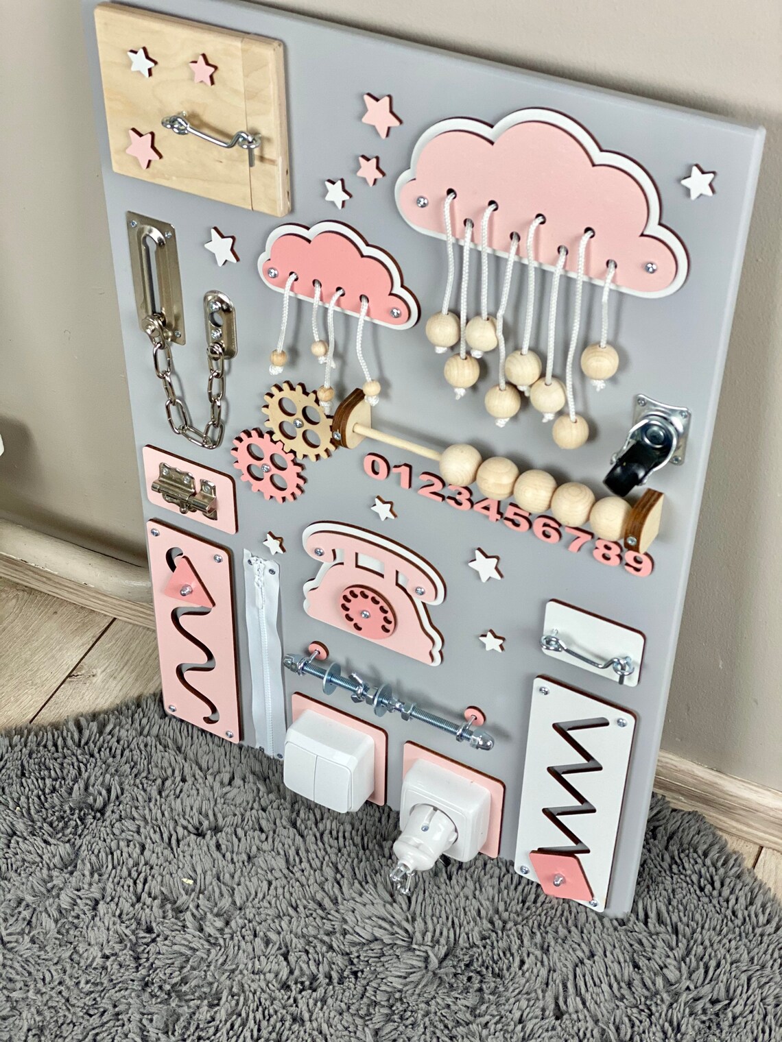 Toddler educational wooden toy fidget board montessori busy | Etsy