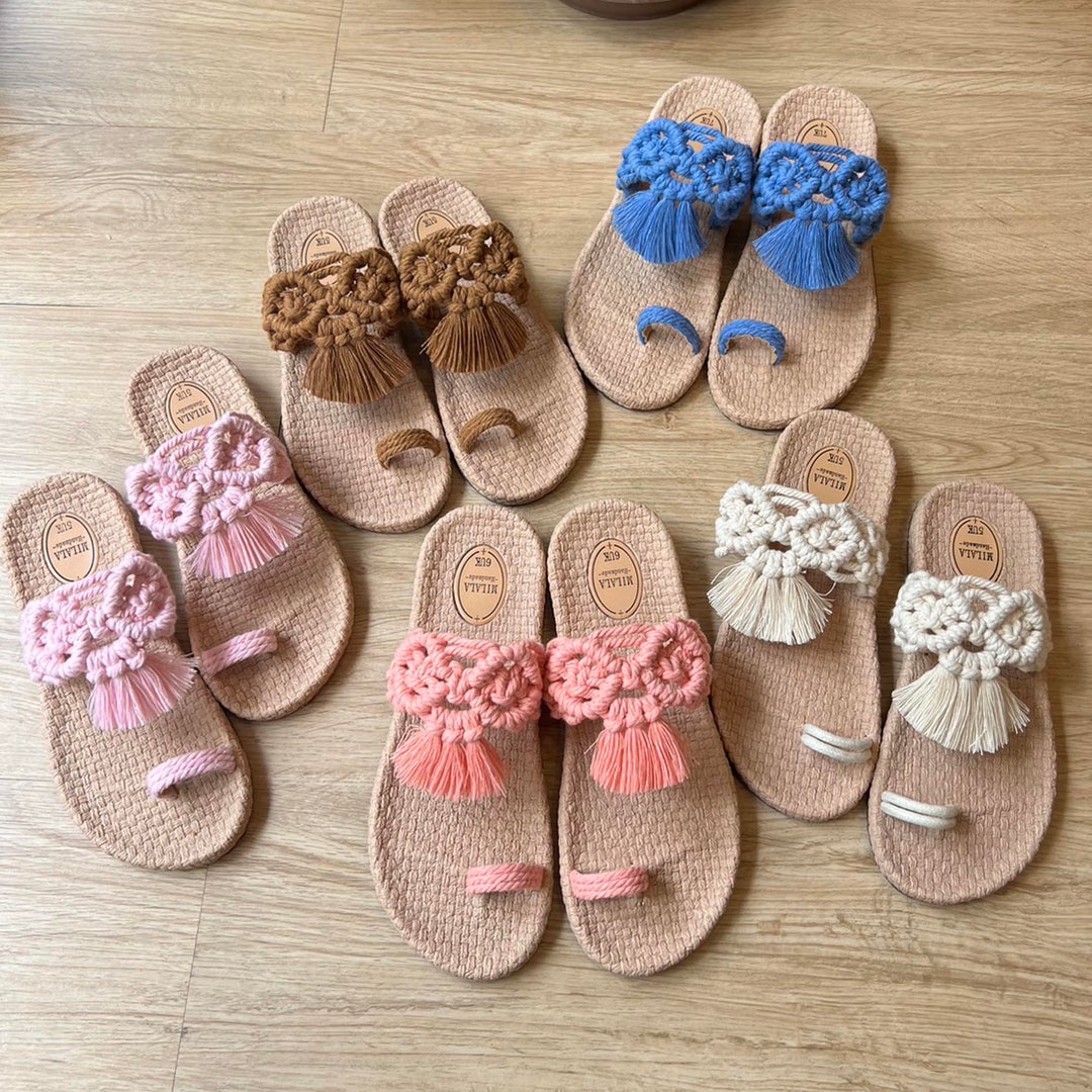 Cute Handmade Macrame Sandals Flat, Boho Bohemian Sandals, Beach ...