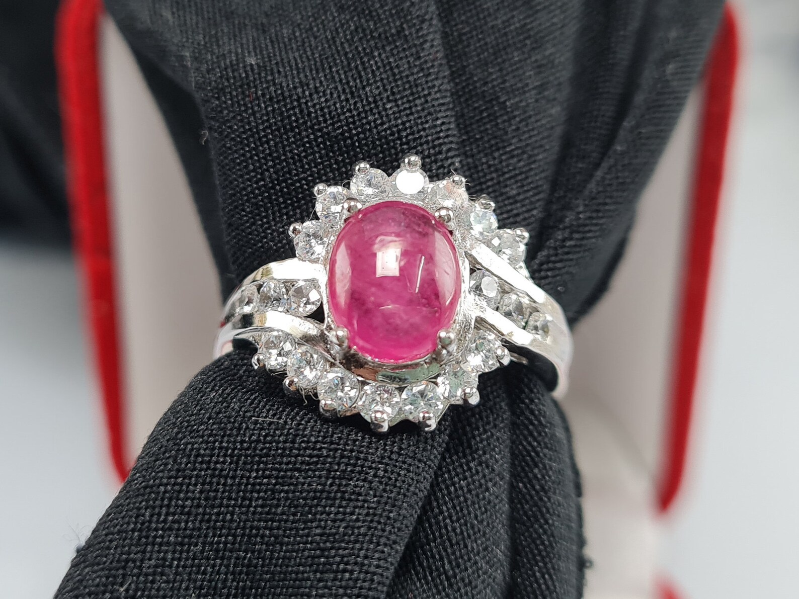 Natural Red Ruby Ring, 925 Sterling Silver Ring, Genuine Ruby & Zircon Gemstone Rings, White ...