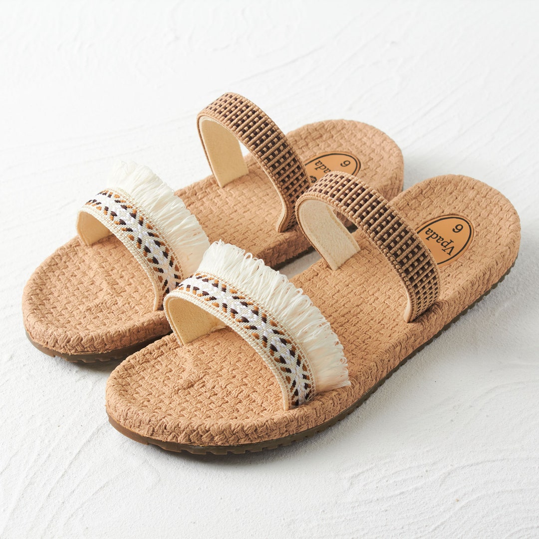Women Slides Sandals, Hand Crafted & Hand Embroidered Tassel Sandals ...