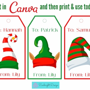 Christmas Gift Tags, Editable Elf Gift Tags, Elf Hat Christmas Gift ...