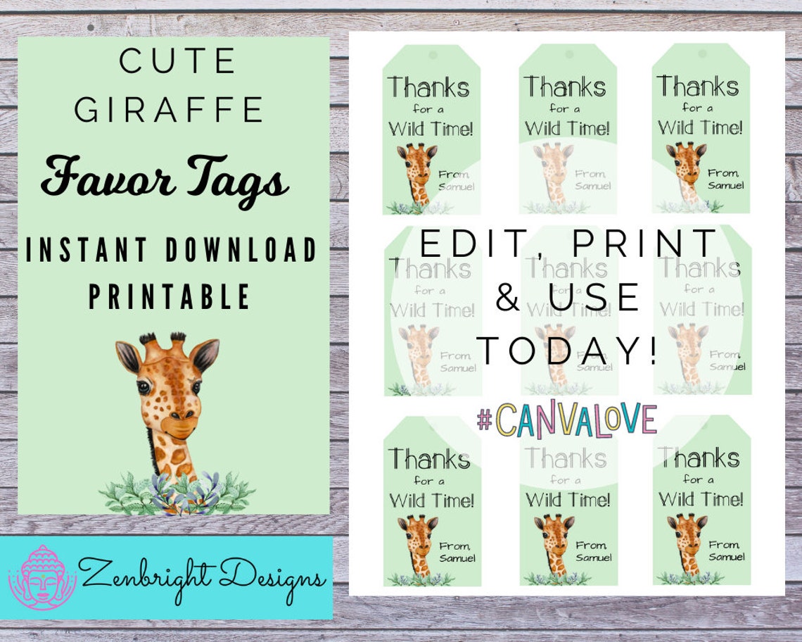 Editable Giraffe Favor Tags, Boys Jungle Birthday Party, Goodie Bag ...