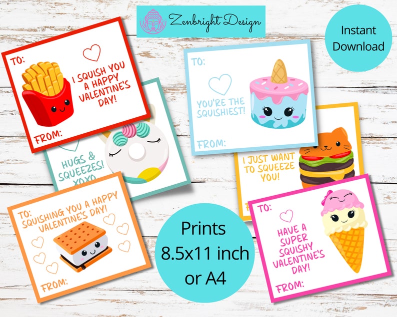 Kids Valentines, Printable Valentines, Squishy Valentine's Day Cards ...