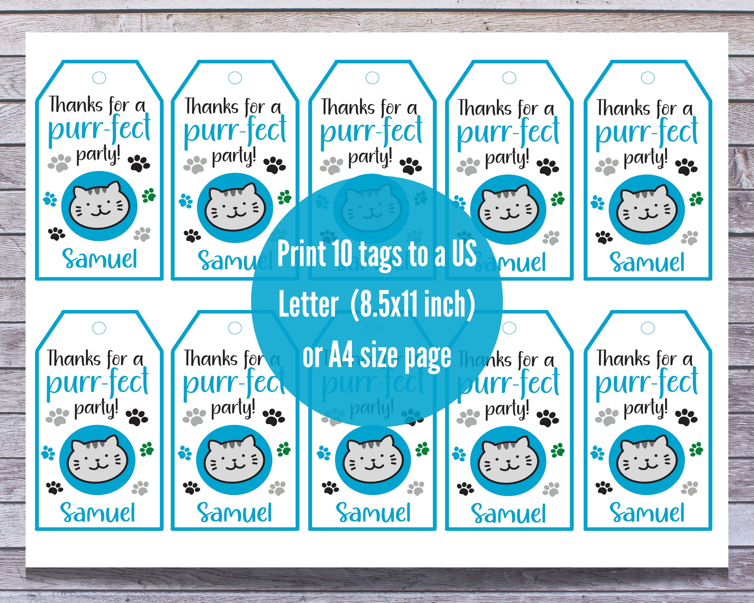 Cat Party Favor Tags, Cat Birthday, Kawaii Kitten Favor Tags, Editable ...