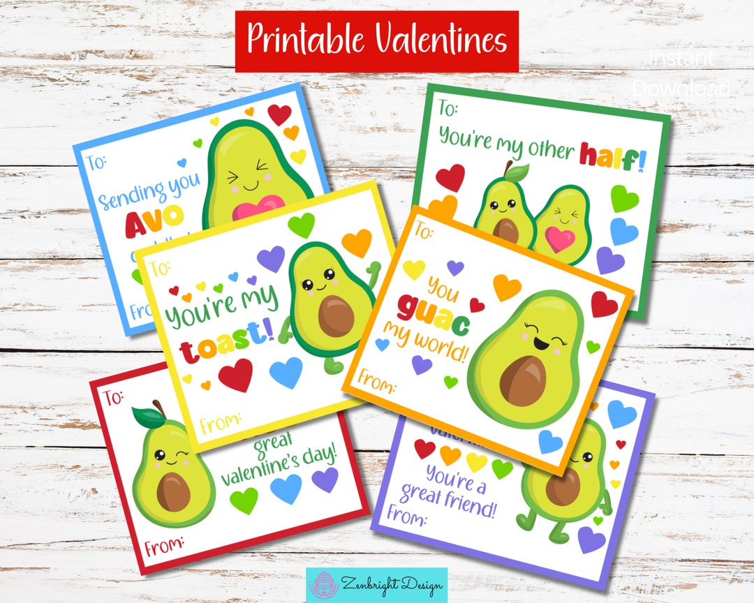 Kids Valentines, Printable Valentines, Avocado Valentine's Day Cards ...