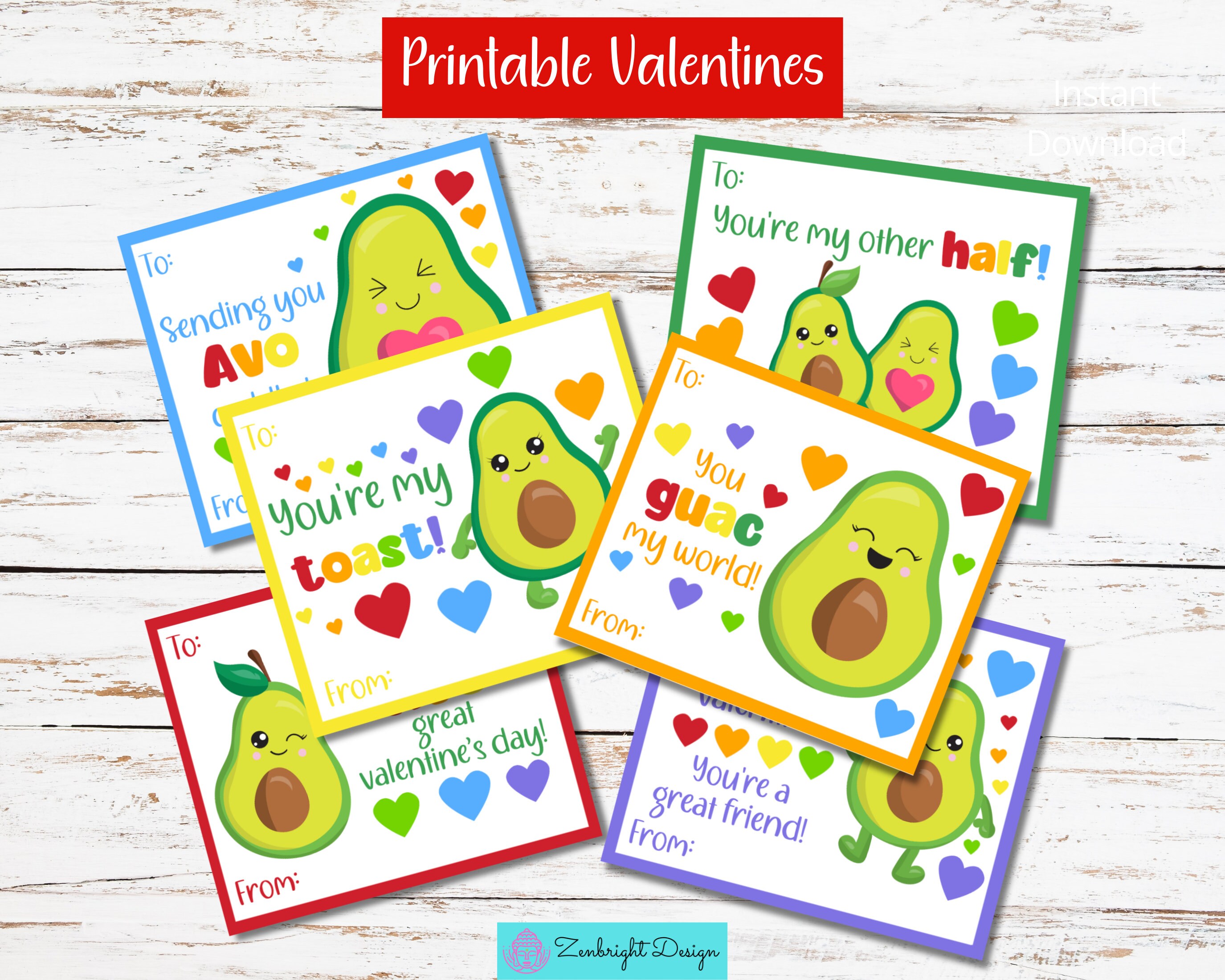Kids Valentines, Printable Valentines, Avocado Valentine's Day Cards ...