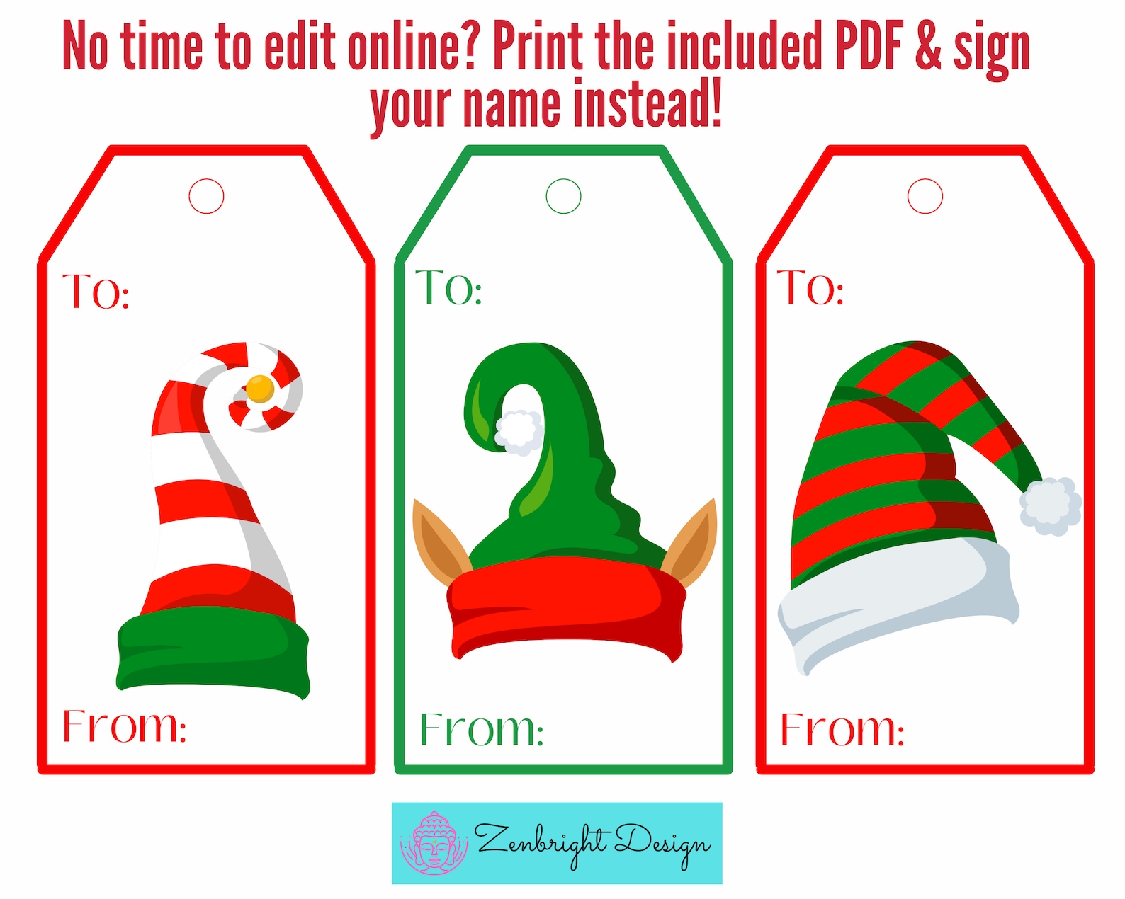 Christmas Gift Tags, Editable Elf Gift Tags, Elf Hat Christmas Gift ...