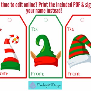 Christmas Gift Tags, Editable Elf Gift Tags, Elf Hat Christmas Gift ...